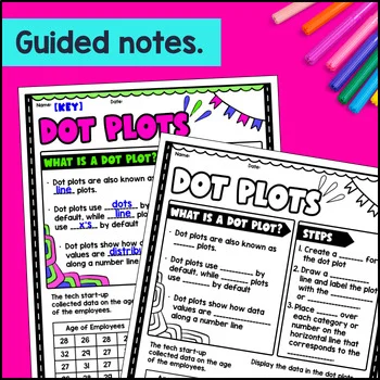 Construct & Interpret Dot Plots Guided Notes | Data & Statistics Color ...