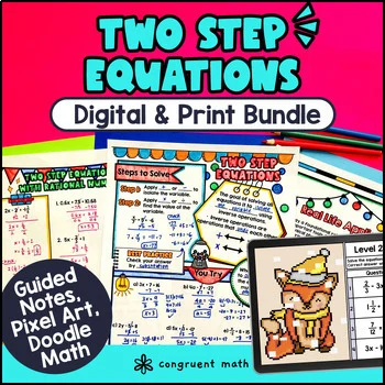 Two Step Equations Rational Numbers | 7th 8th Grade Notes Pixel Art ...