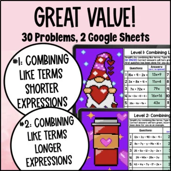 Combining Like Terms Digital Pixel Art | Simplifying Expressions ...