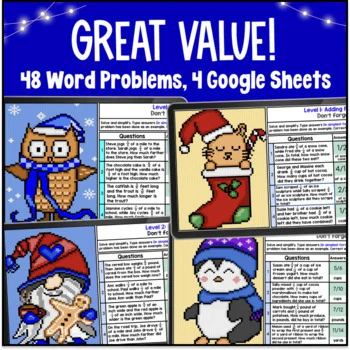 Adding and Subtracting Fractions Word Problems Pixel Art BUNDLE ...