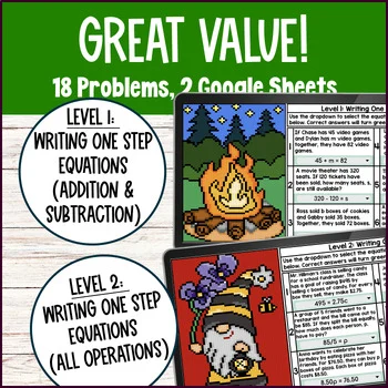 Writing One Step Equations Digital Pixel Art | 6th Grade | 6.EE.B.7 ...