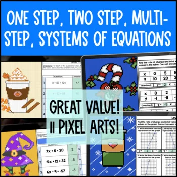 Pixel Art Equations BUNDLE: One-Step, Two-Step, Multi-Step, Slope — 11 ...