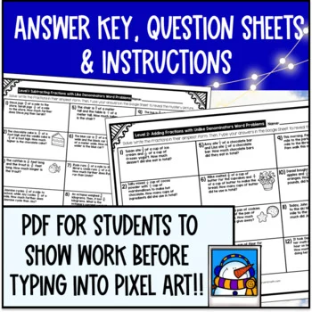 Adding and Subtracting Fractions Word Problems Pixel Art BUNDLE ...