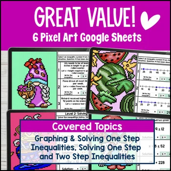 One Step and Two Step Inequalities Digital Pixel Art BUNDLE | Solving ...