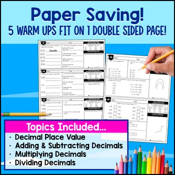 Decimal Place Value Decimal Operations 5th 6th Grade Math Warm Ups Bell ...