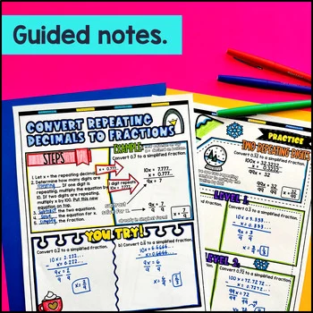 Converting Repeating Decimals to Fractions Guided Notes & Doodles ...