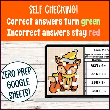 Thanksgiving Long Division of Whole Numbers Digital Pixel Art Quotient ...