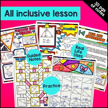 Triangle Sum Theorem, Exterior Angles, Parallel Lines Guided Notes ...