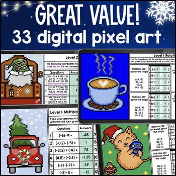 [Winter] 8th Grade Math Pixel Art Digital BUNDLE | 33 Google Sheets ...