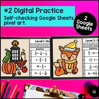 Two Step Equations Rational Numbers | 7th 8th Grade Notes Pixel Art ...