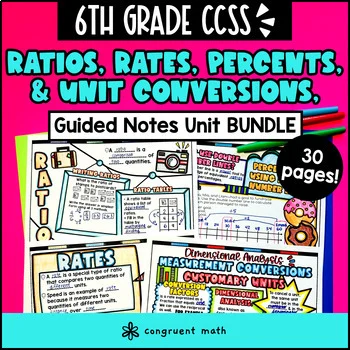 Ratios, Rates & Unit Rates Guided Notes & Doodles | Equivalent Ratios ...