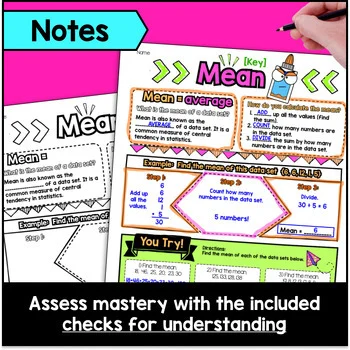 Mean Median Mode Guided Notes & Doodles | Measures of Central Tendency ...