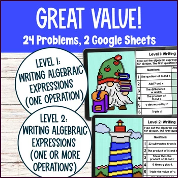 Writing Algebraic Expressions Digital Pixel Art | 6th Grade | Sum ...