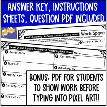 Combining Like Terms & Distributive Property Digital Pixel Art Google ...