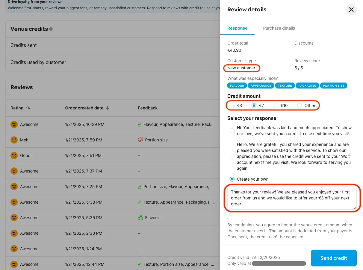 WoltマーチャントポータルでのVenue Creditの活用方法 - Wolt (日本)