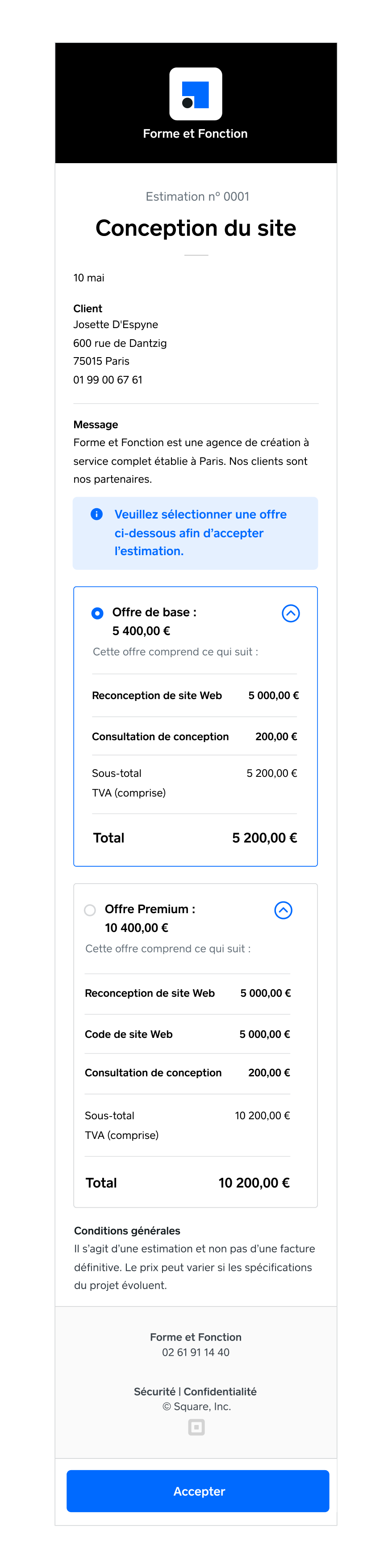 Fonctionnalités de Factures Square pour votre entreprise