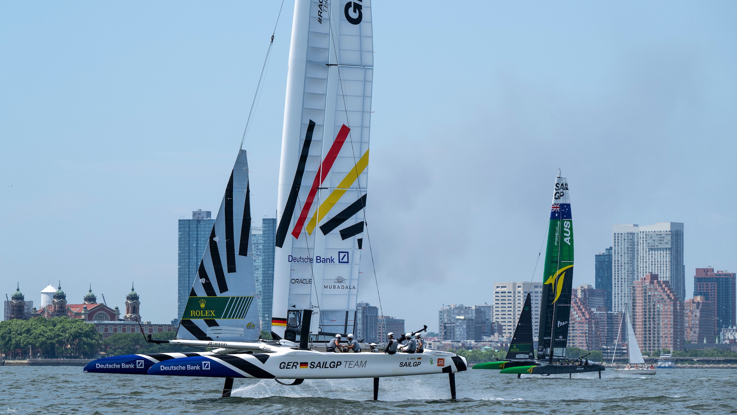 WATCH: Germany and Australia crash in New York practice racing | SailGP