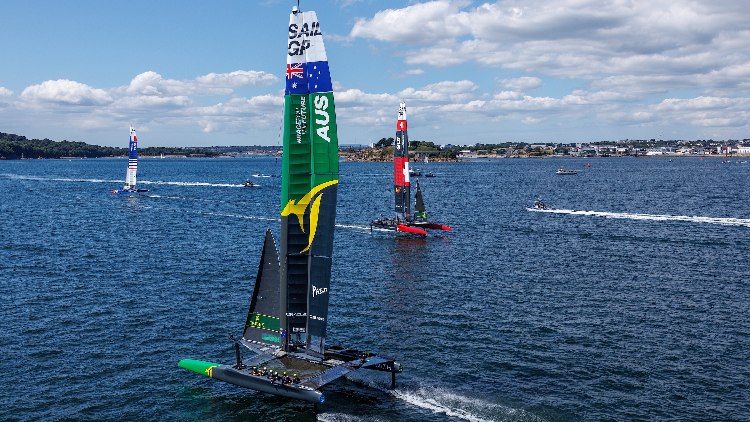 SailGP's nine-strong F50 fleet hits the water in Plymouth ahead of racing