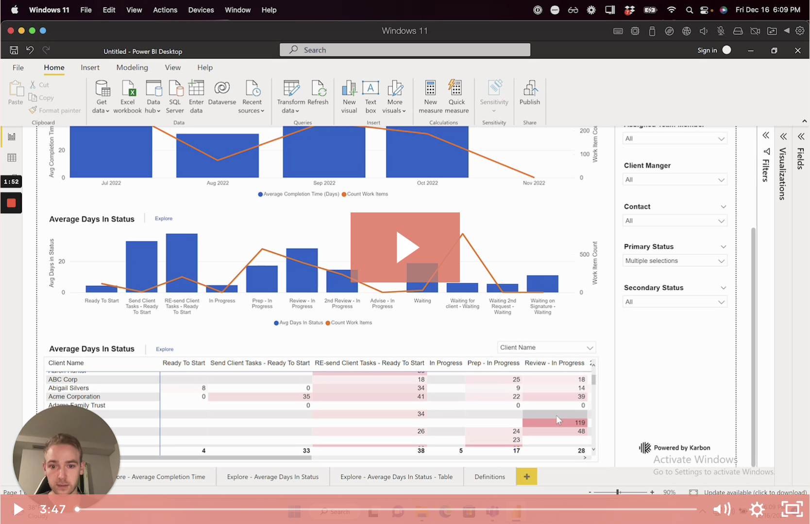 Work Status Dashboard | Karbon Template Library