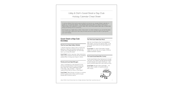 Parent Cheat Sheet: Libby & Dish's Good Deed a Day Club — Sparkle Stories