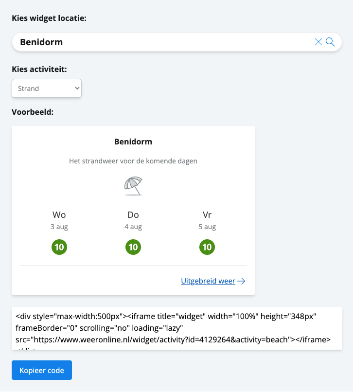 Nieuw: weer widgets voor activiteiten, zon en hooikoorts
