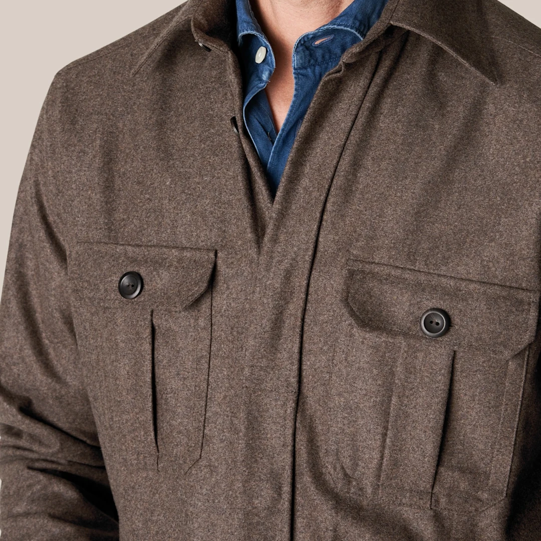 Dark Brown Wool-Cashmere Flannel Overshirt - Eton