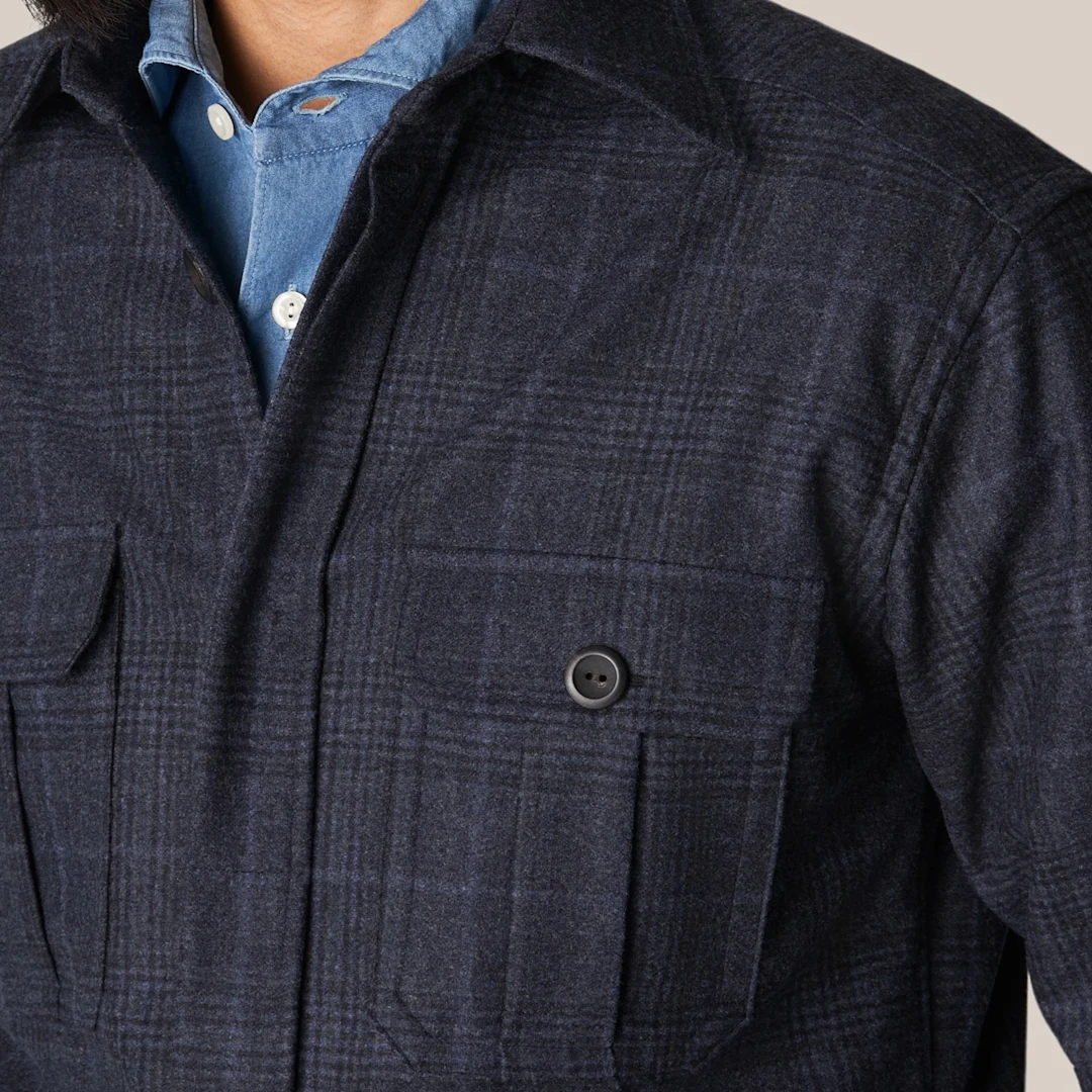 Navy Checked Wool-Cashmere Flannel Overshirt - Eton