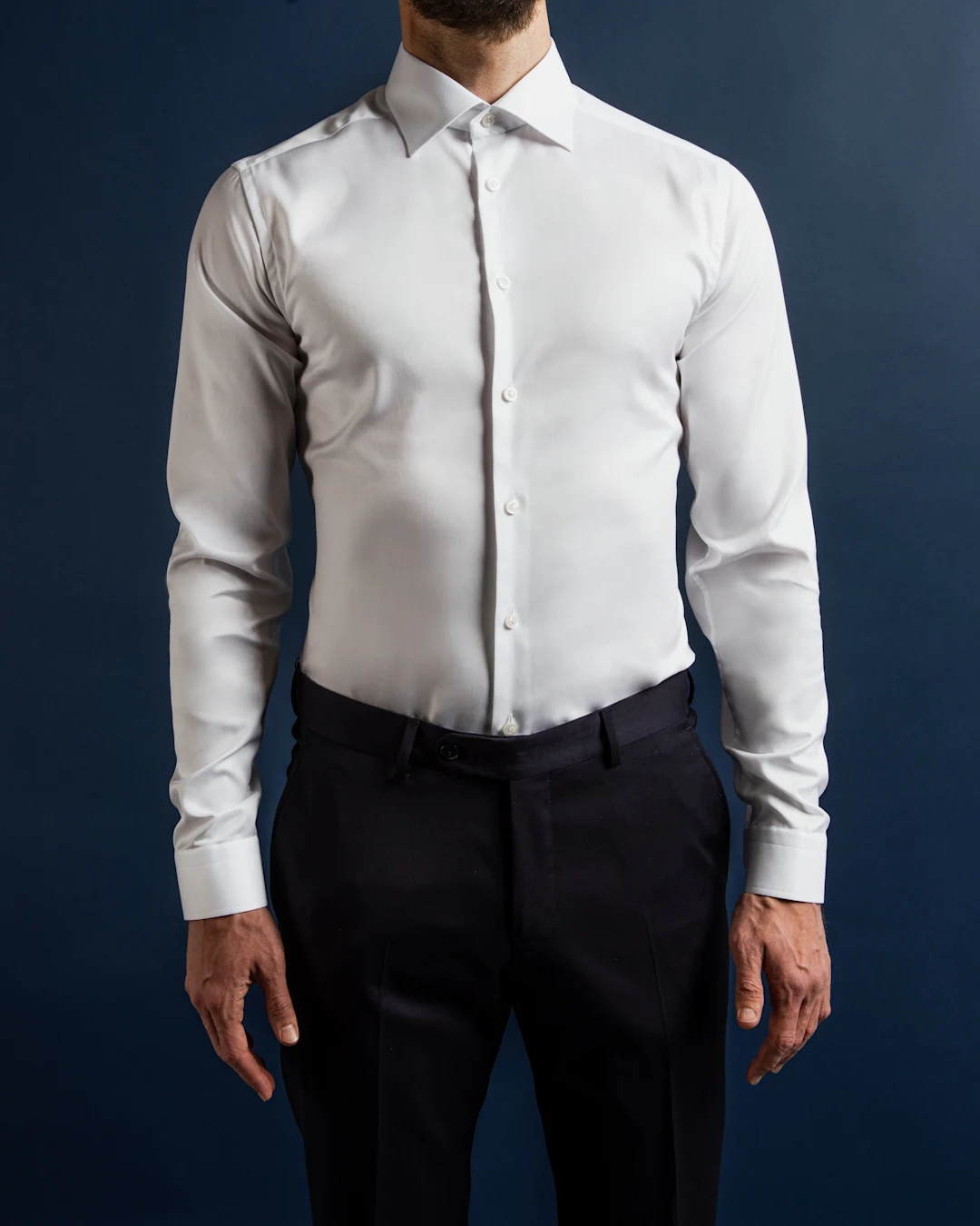 Vit Signature Twill-skjorta - Extrem cut away-krage - Eton