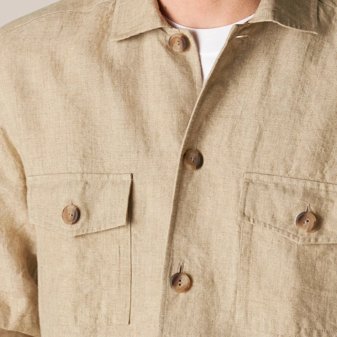 Light Brown Linen Twill Overshirt - Eton