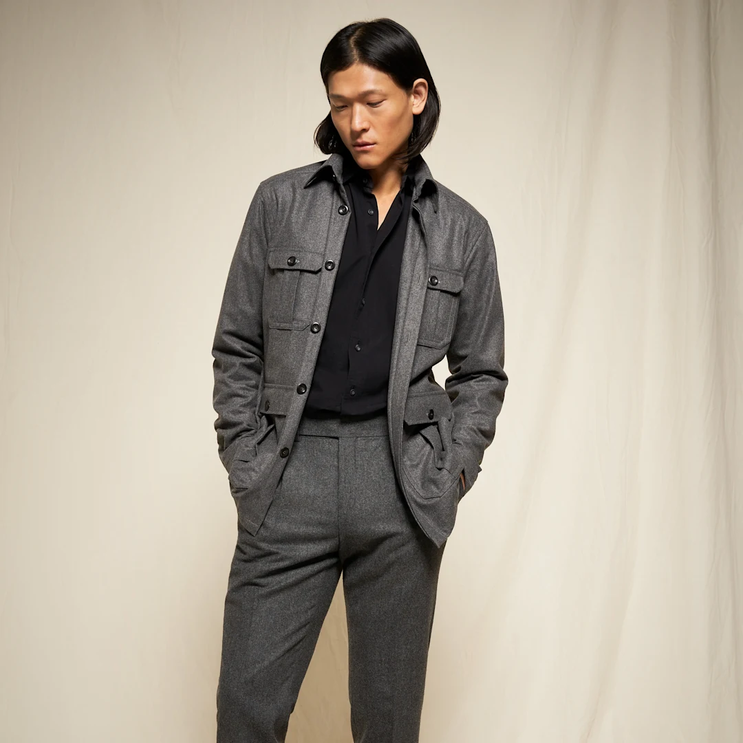 Mid Gray Wool-Cashmere Flannel Overshirt - Eton