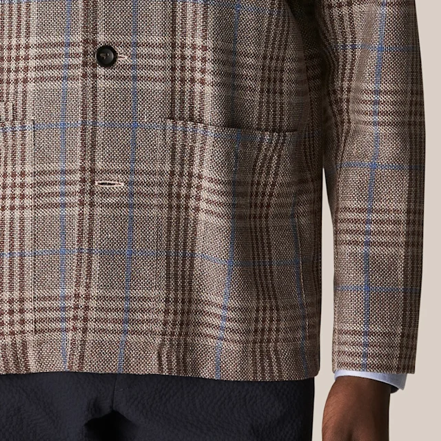 Brown Checked Wool-Silk-Linen Hopsack Overshirt - Eton