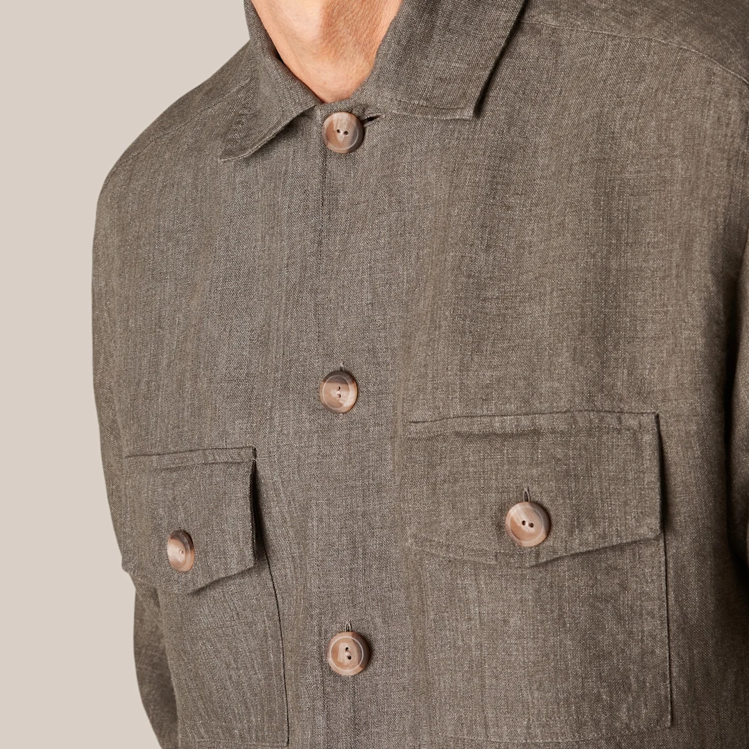 Dark Green Linen Twill Overshirt - Eton