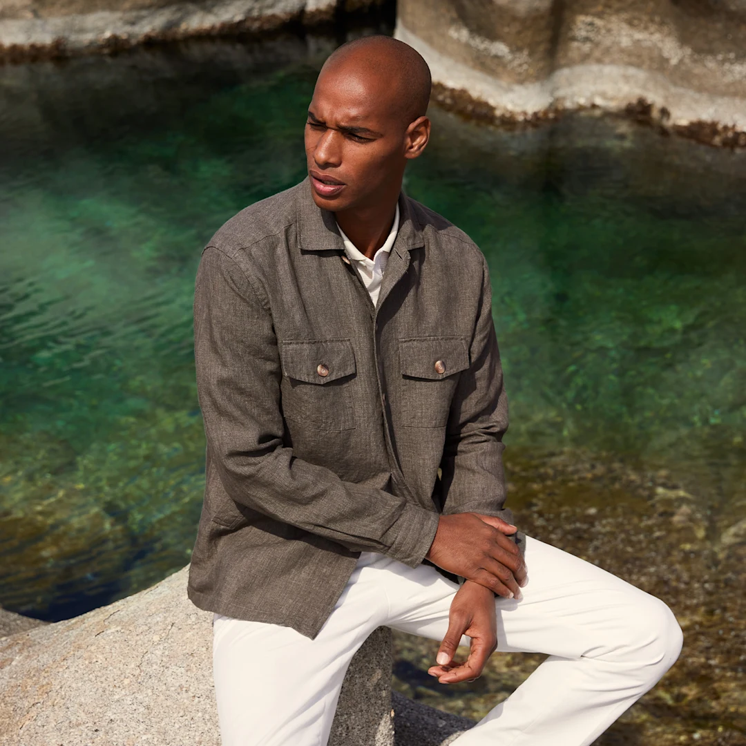 Dark Green Linen Twill Overshirt - Eton