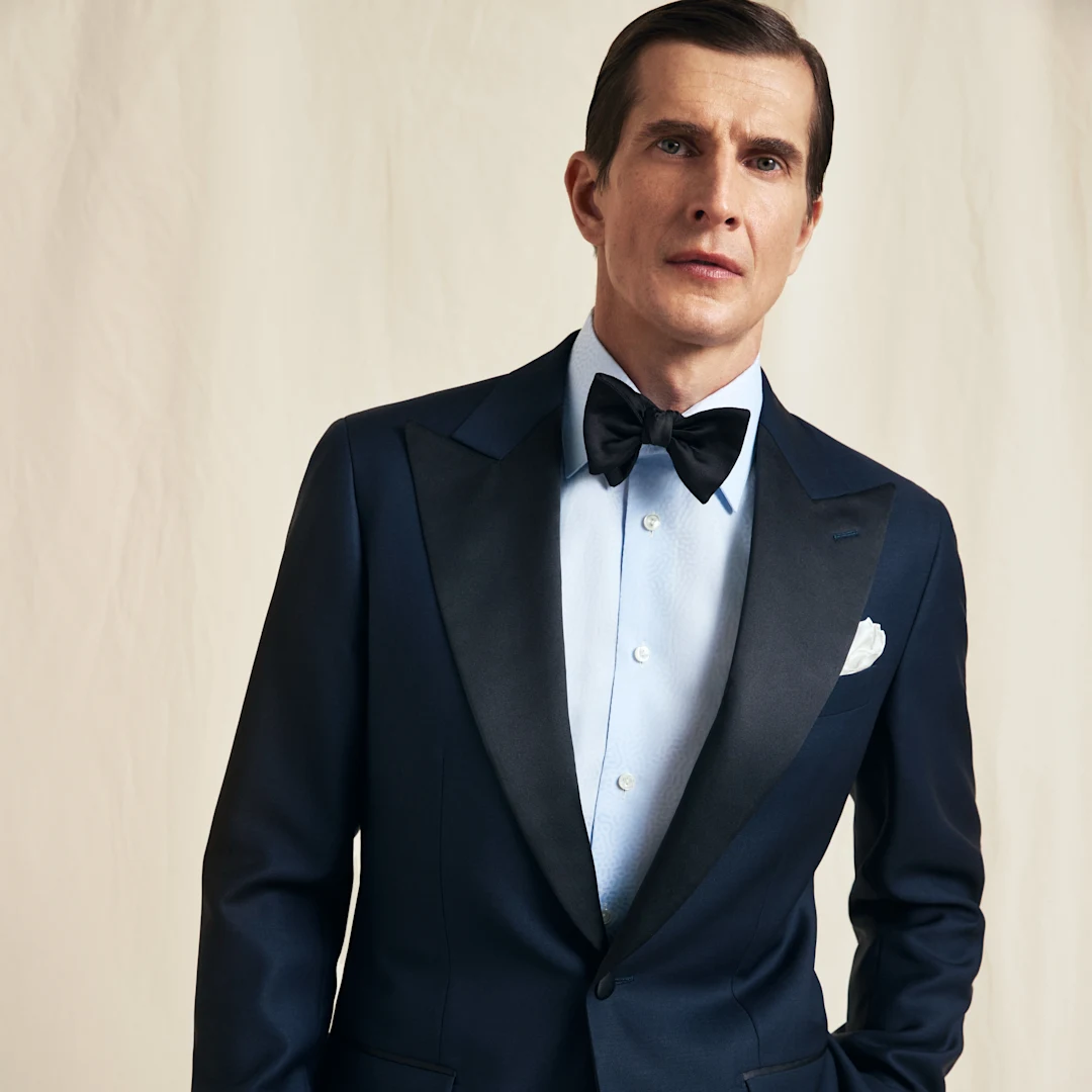 Light Blue Geometric Print Jacquard Tuxedo Shirt - Eton
