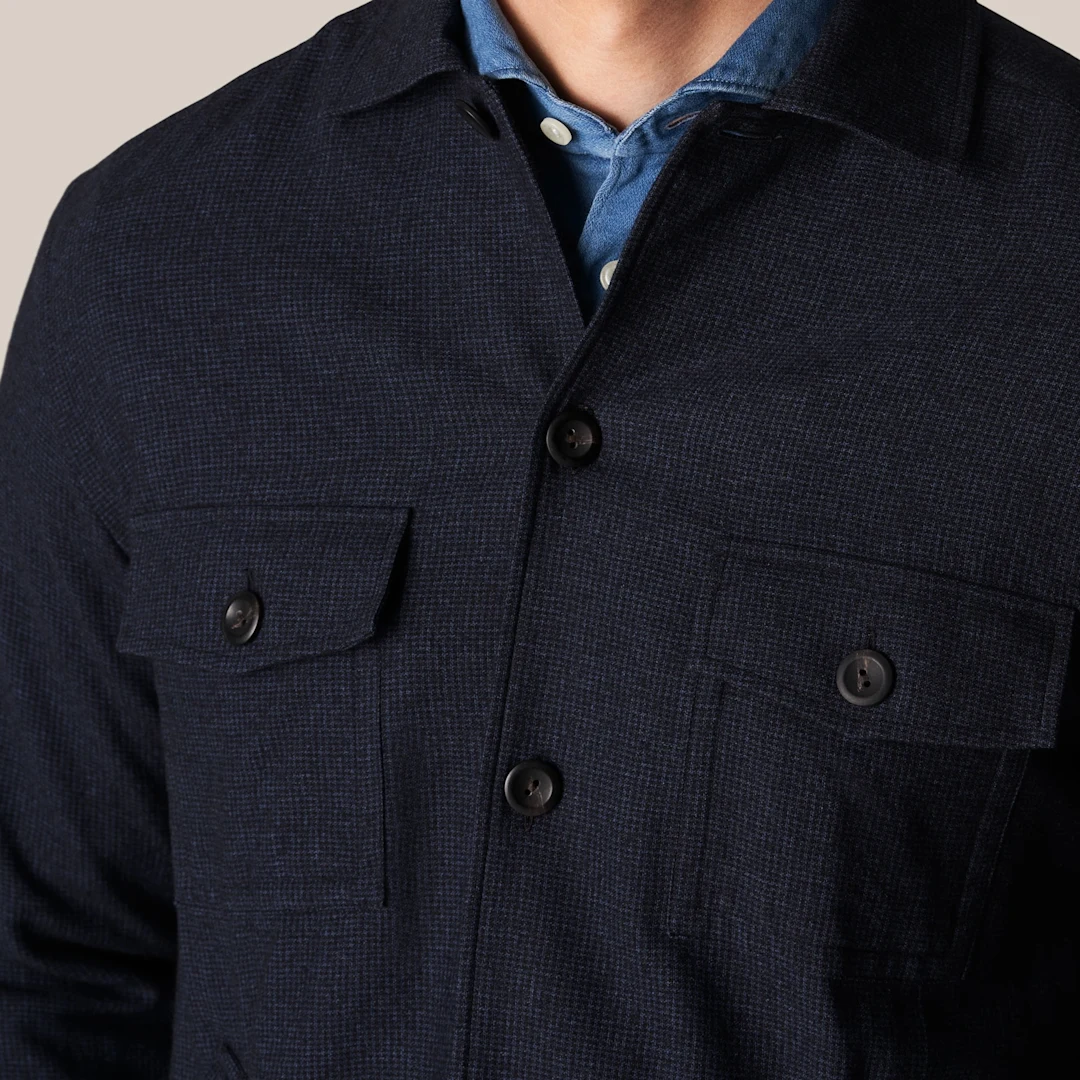 Navy Houndstooth Cotton-Wool-Cashmere Flannel Overshirt - Eton