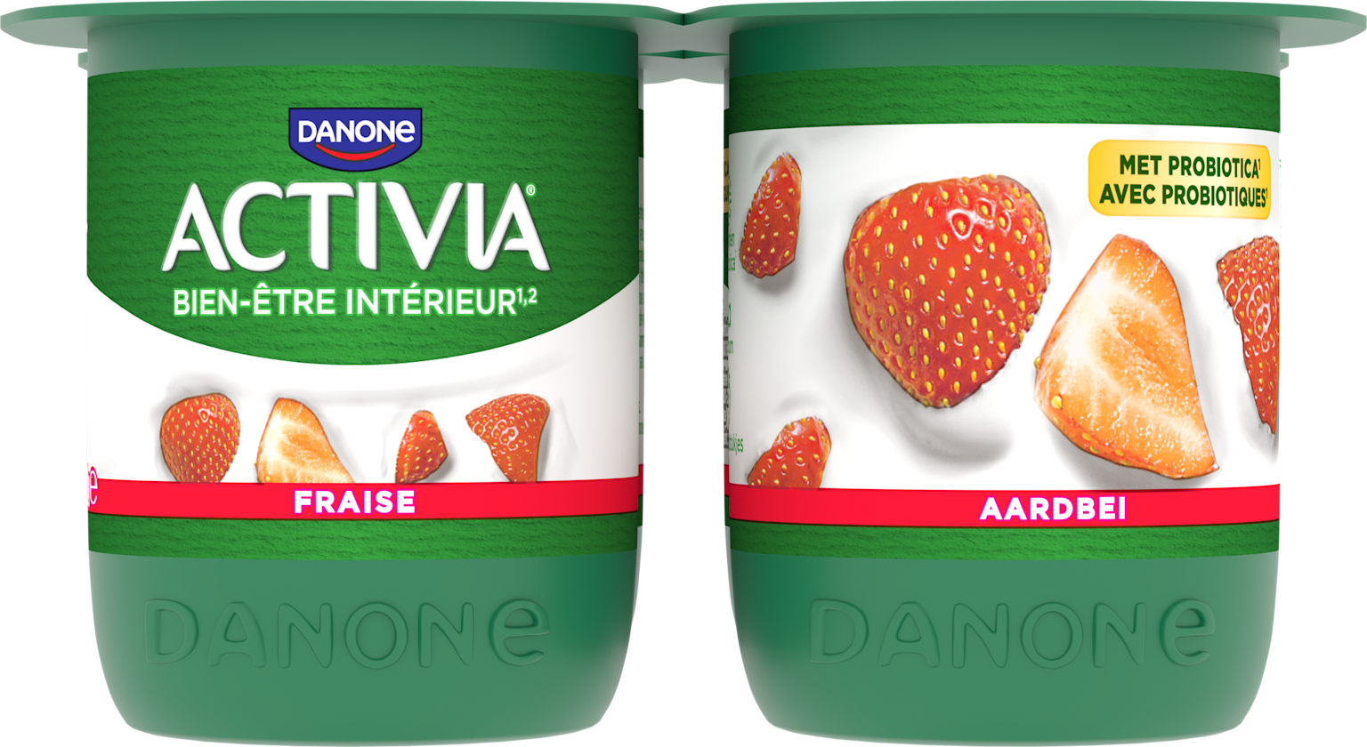 Activia aardbei. Zonder kleurstoffen, zonder bewaarmiddelen en zonder ...