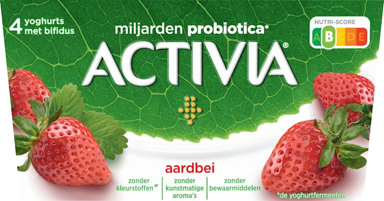 Activia fraise. Sans colorants, ni conservateurs, ni arômes artificiels
