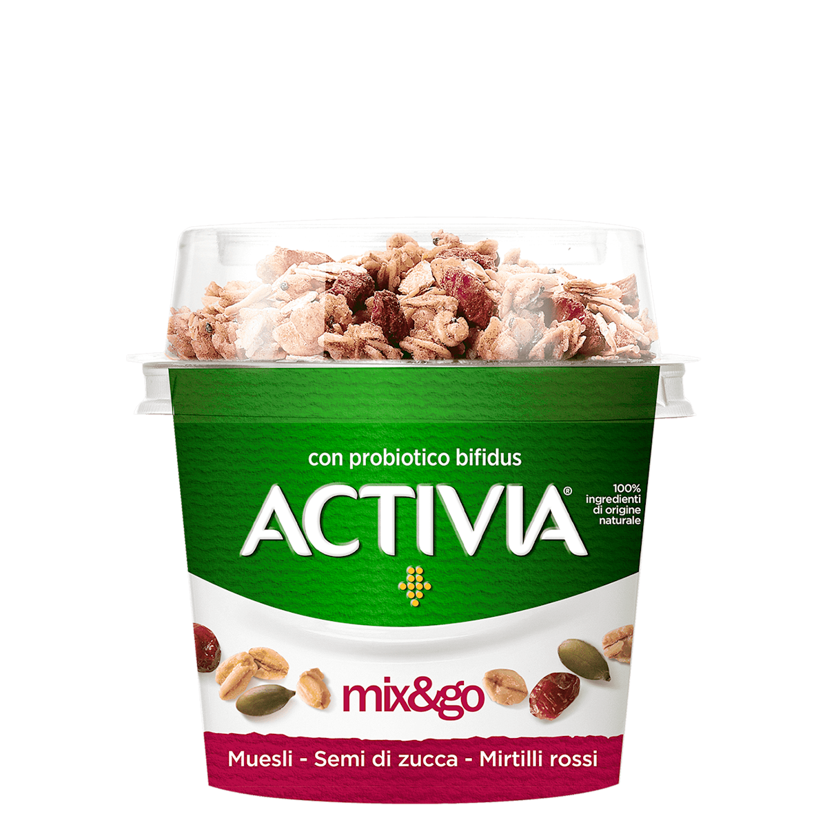 Yogurt naturale con muesli croccante: Activia Mix e Go