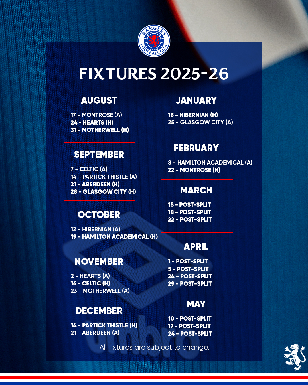 Rangers Fixtures