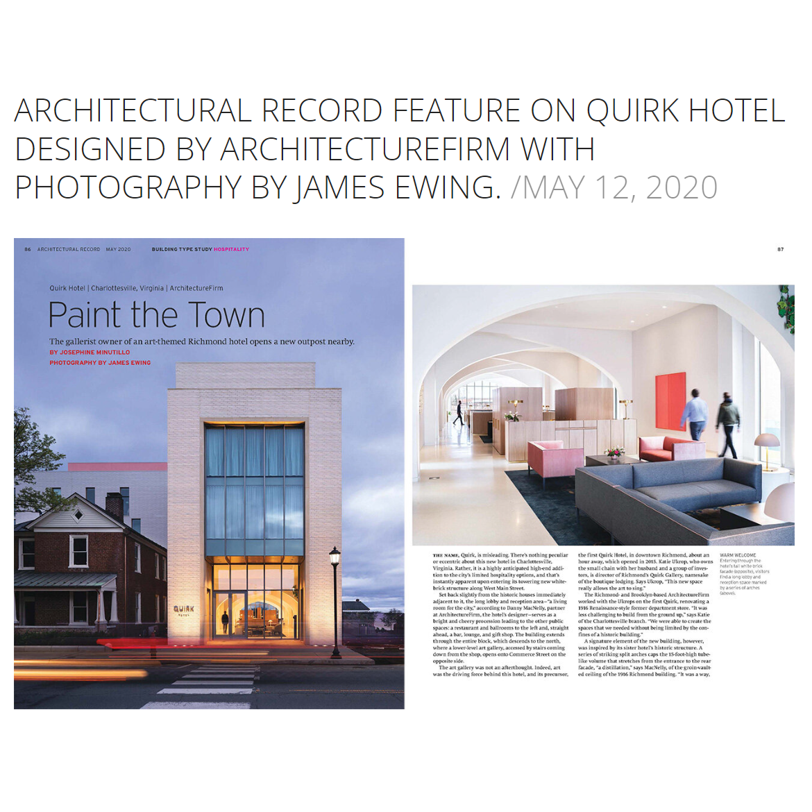 Quirk Hotel Featured in Architectural Record | ARCHITECTUREFIRM