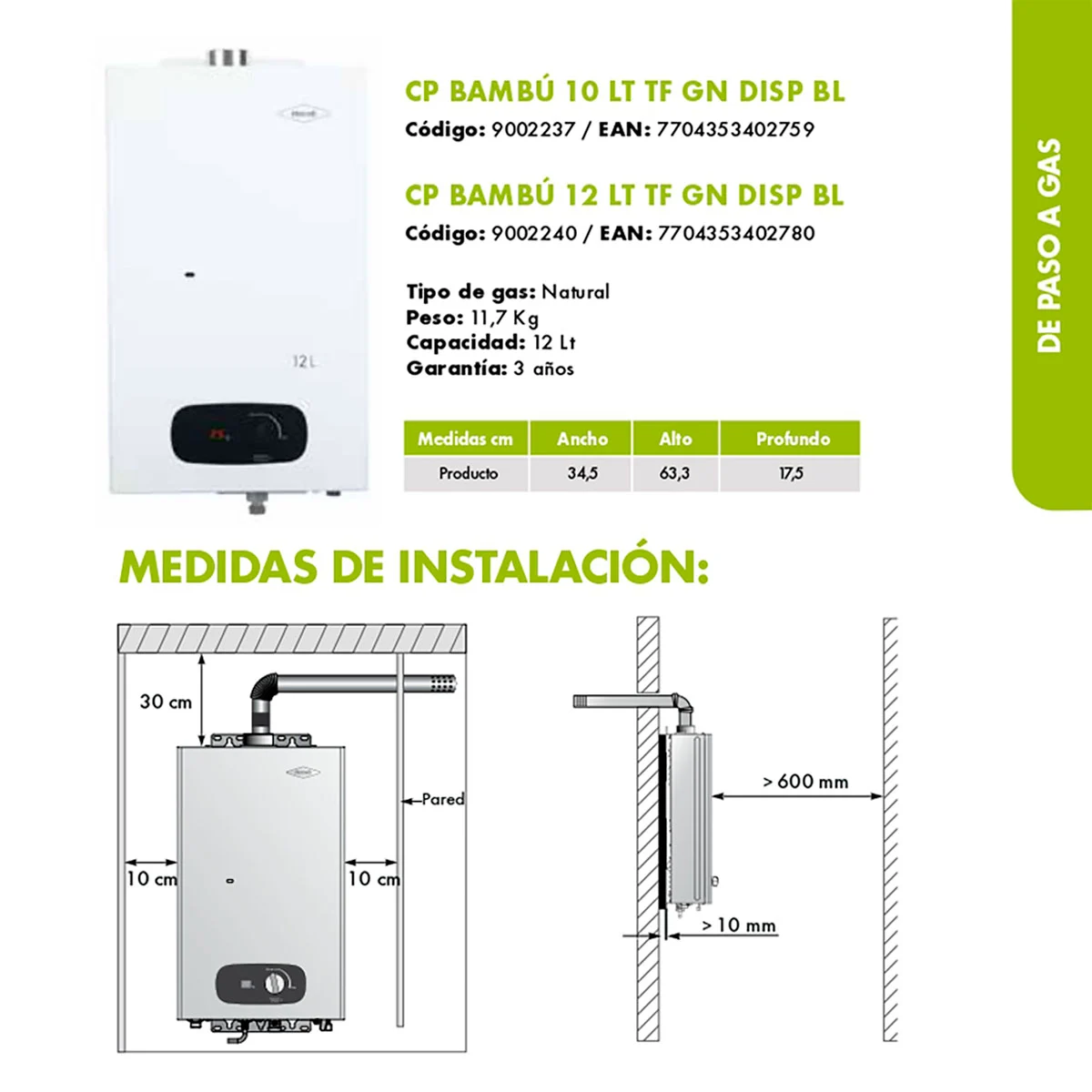 Calentador de paso Haceb 10L a gas tiro forzado | Vanti