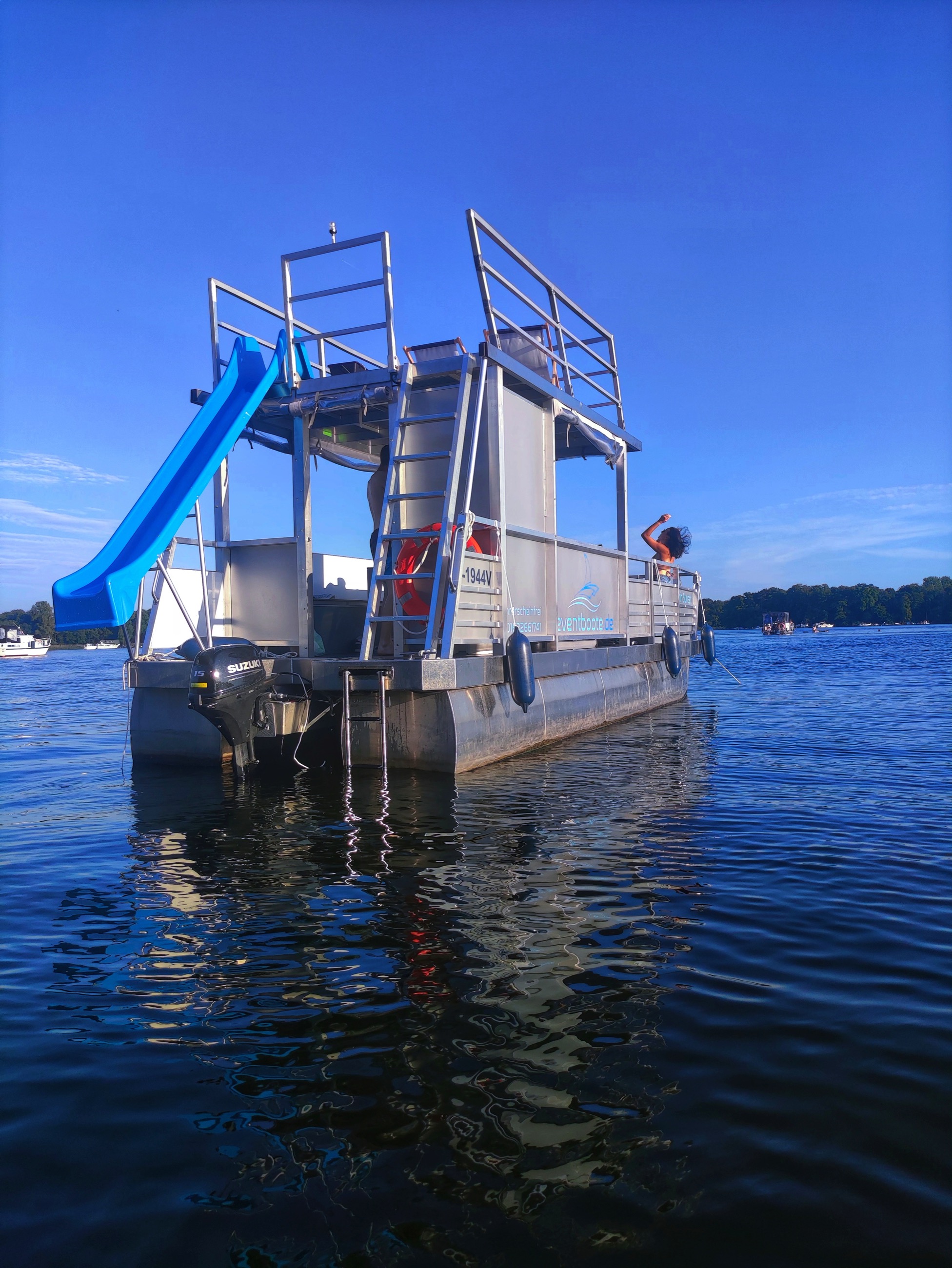 Party Raft with Slide and Grill | Raft Rental Lake Tegel
