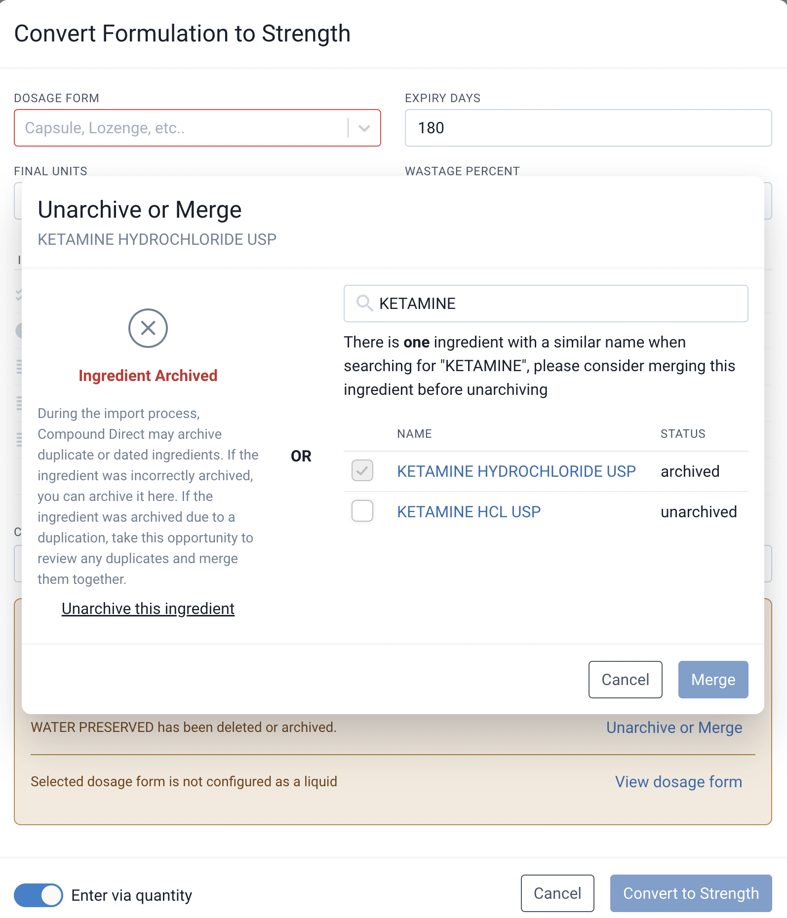 Finalising formulation data after import | Compound Direct