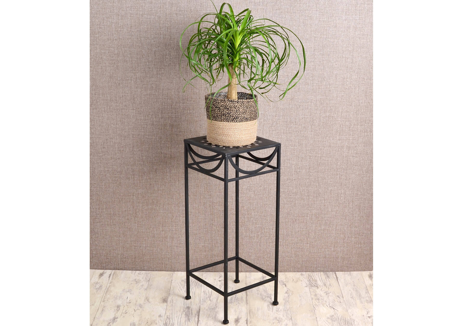 Medium Square Metal Plant Stand in Black