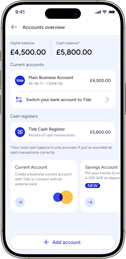 Manage your cash payments with Cash Register | Tide Business