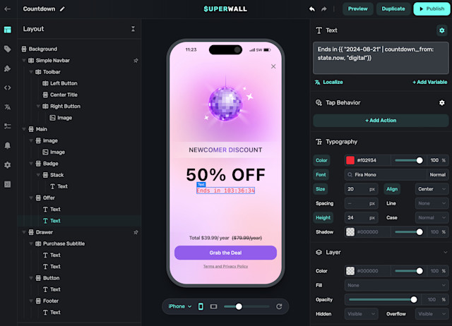 Creating Countdown Timers in Paywalls — Superwall - Superwall