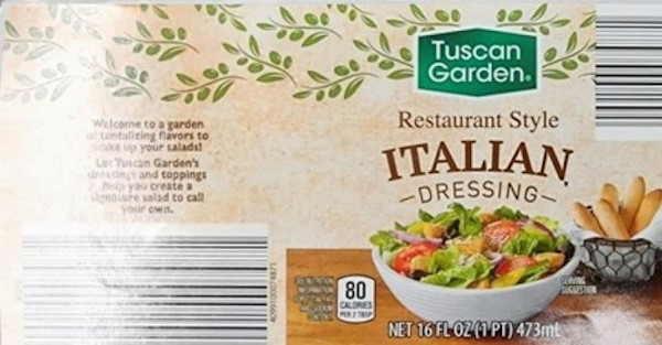 Recall Alert: Aldi’s Restaurant Style Italian Dressing by Tuscan Garden