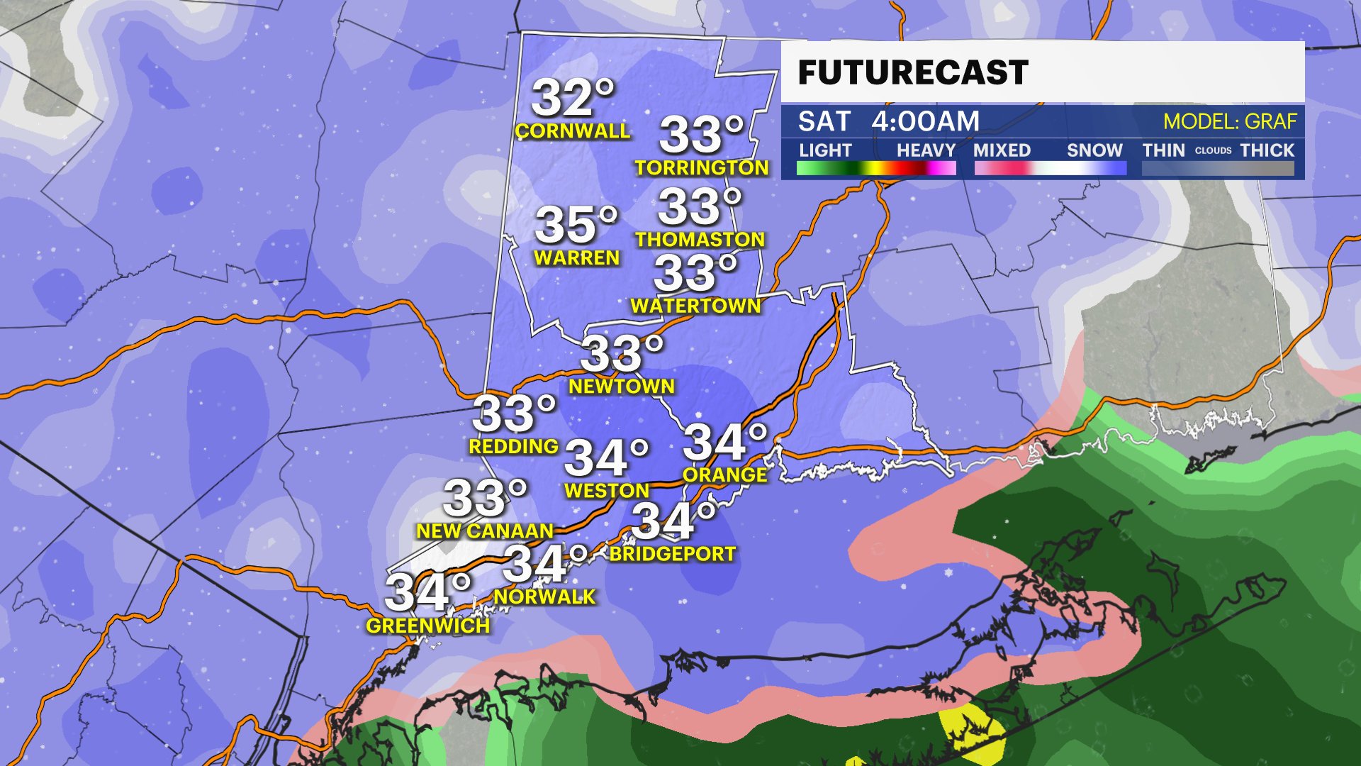 Rain changes over to wet snow after midnight
