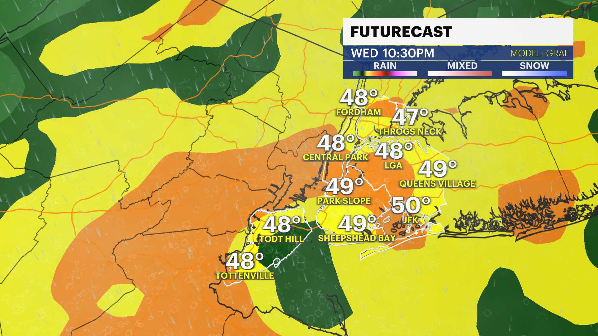 STORM WATCH: Rainy conditions continue overnight into Thursday for NYC