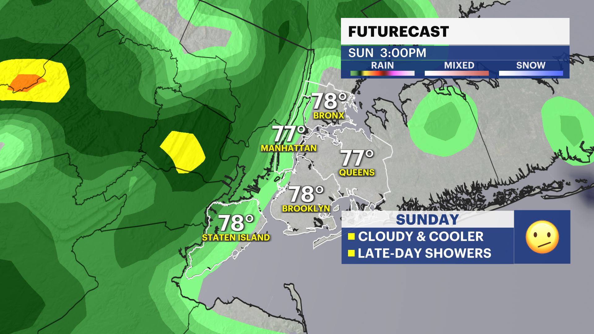 Light rain possible on cloudy, cool Sunday in New York City